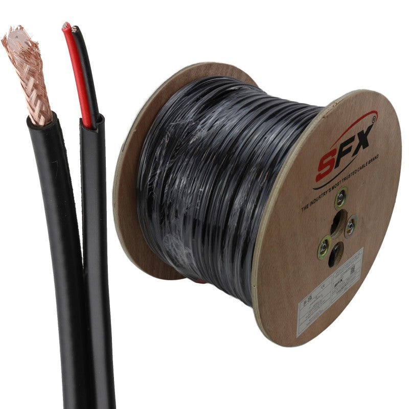 SFX RG59 Coax & Power Shotgun Cable for CCTV AHD BNC Cameras 100m Blac ...